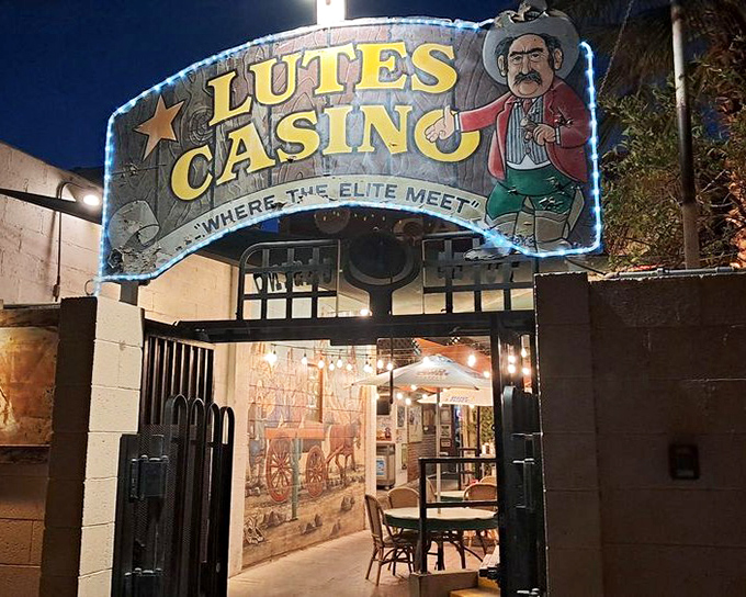 "Where The Elite Meet" proclaims the illuminated sign, a neon beacon guiding hungry travelers to this Yuma landmark after sunset.