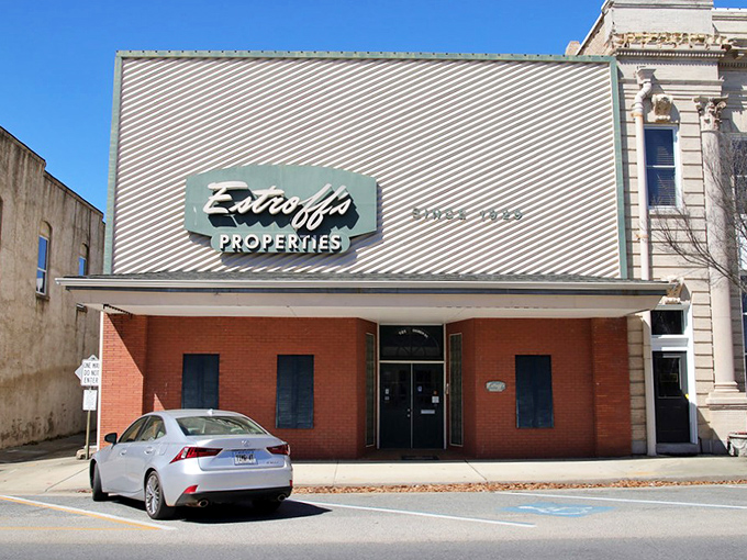 Estroff's Properties occupies a classic mid-century storefront&mdash;the kind of building that witnessed decades of Vidalia's evolution while maintaining its architectural dignity.