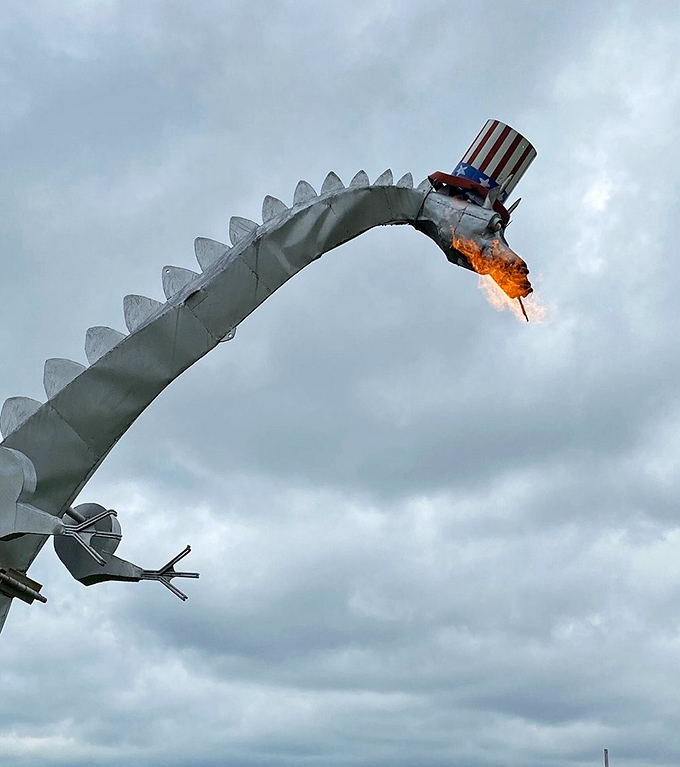 When the dragon roars to life, shooting flames skyward like nature's own blowtorch with serious attitude problems.