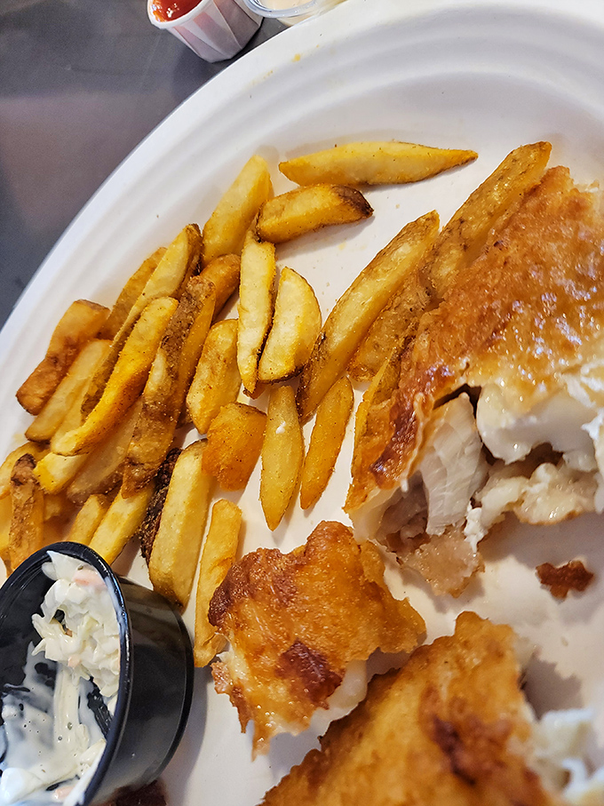 Fish and chips that achieve the golden ratio of crispy exterior to flaky interior. That side of coleslaw isn't just a garnish&mdash;it's a palate refresher.