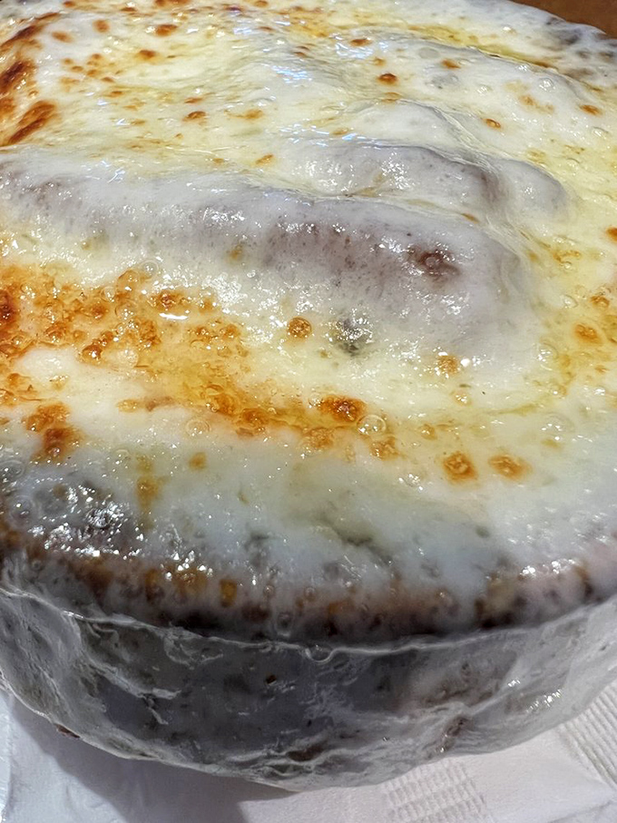 French onion soup that's achieved the perfect cheese-to-broth ratio—the holy grail of comfort food mathematics.