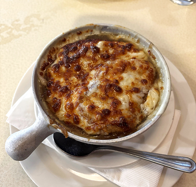 French onion soup that doesn't just warm your stomach but hugs your soul&mdash;that cheese pull should have its own Instagram account.