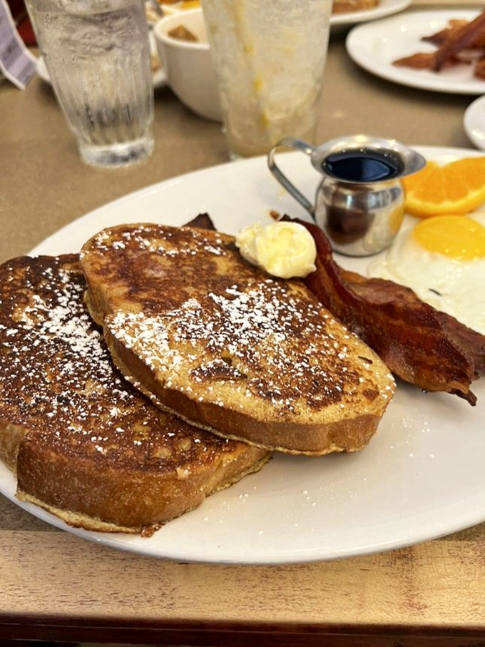 French toast that's achieved the perfect golden-brown exterior while maintaining that custardy interior. The breakfast equivalent of winning the lottery.