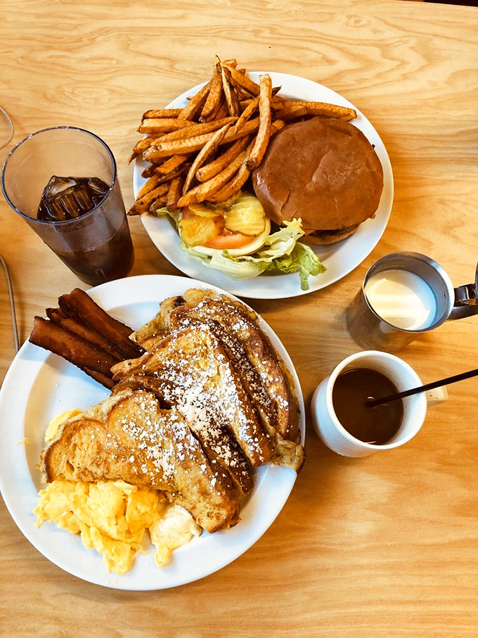 French toast and bacon share the spotlight with what might be the world's most perfect breakfast burger.