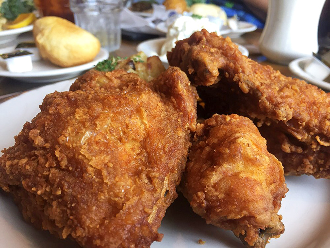 Fried chicken so perfectly golden it deserves its own trophy. The crunch could wake your neighbors, but they'd thank you for sharing. 