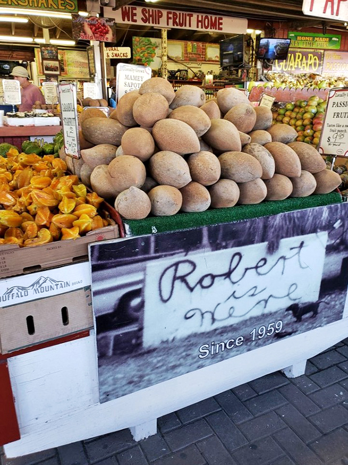 Mamey sapotes stacked like nature's rugby balls. One bite of these tropical treasures will make your supermarket fruit aisle seem like a sad impostor.