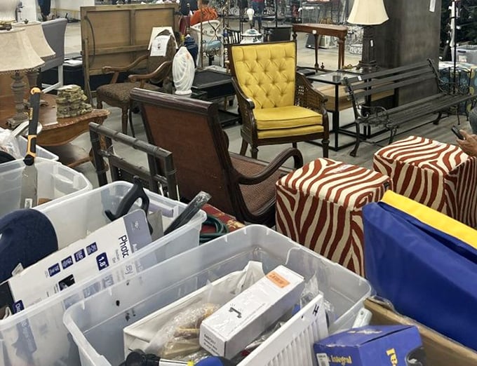 The furniture section resembles a living room museum spanning five decades. That yellow chair has definitely seen some conversations.