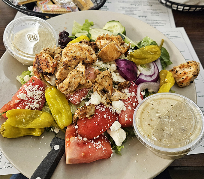 This Greek salad brings Mediterranean sunshine to the mountains&mdash;watermelon, feta, and grilled chicken create a refreshing flavor symphony.