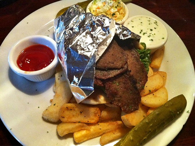 A proper gyro plate that respects tradition while satisfying American appetites. Those fries look like they mean business.