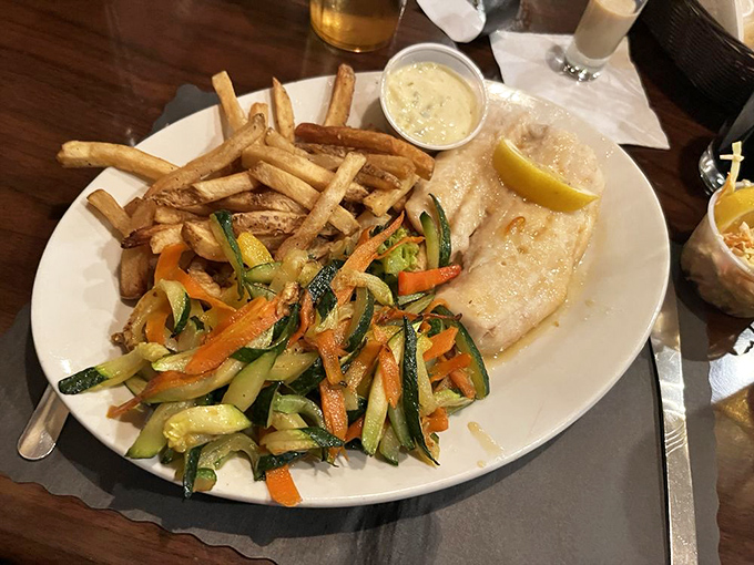 Fresh haddock, crisp fries, and vibrant vegetables&mdash;proof that diners can do seafood right when they put their mind to it.
