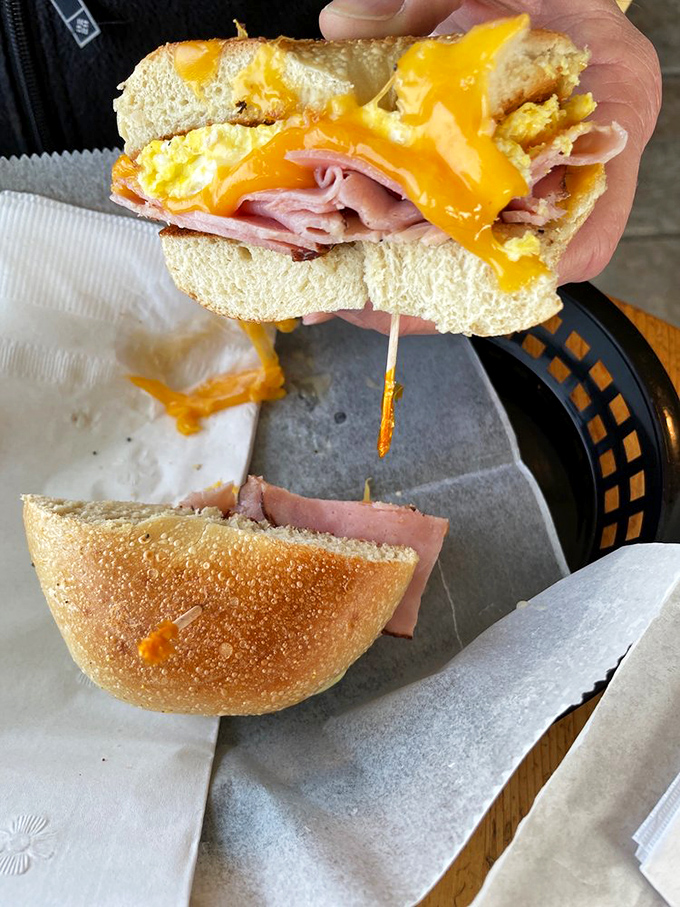 The holy trinity of breakfast: ham, egg, and cheese, melted into a handheld miracle that makes morning people out of even the most dedicated night owls.