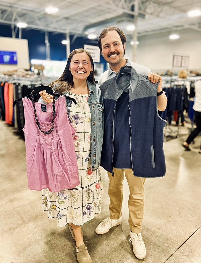 The universal language of thrift store victory: that smile when you've found something perfect that someone else inexplicably decided to part with.