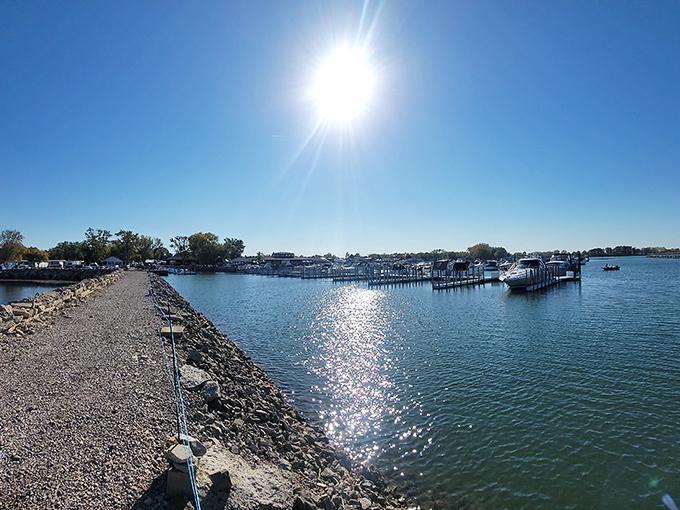 Sunlight dances across the harbor waters, creating a diamond-studded pathway. Nature's jewelry display doesn't require a credit card&mdash;just appreciation.