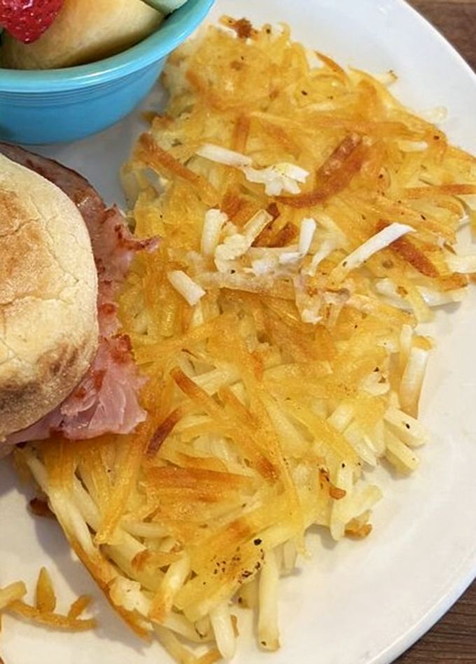 Hash browns that achieve the impossible: shatteringly crisp exterior with a tender middle. The golden ratio of potato perfection that belongs in a breakfast hall of fame.