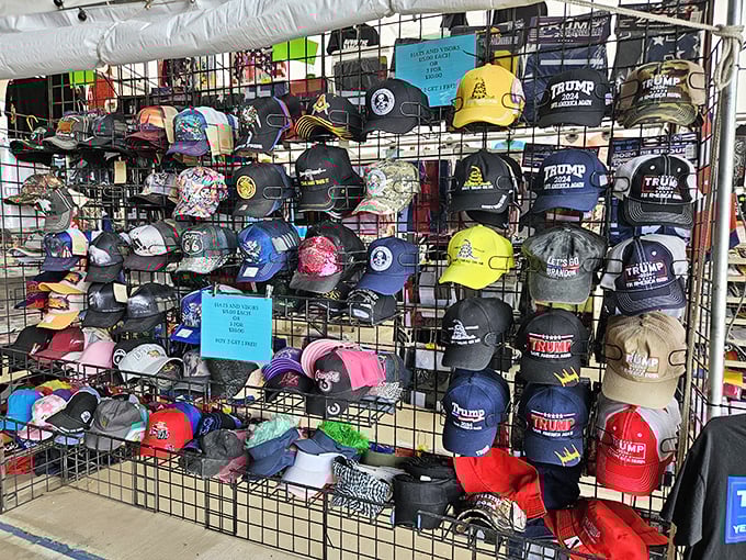 Politics on display, one hat at a time. Whatever your persuasion, there's headwear here to announce your allegiances to the world.