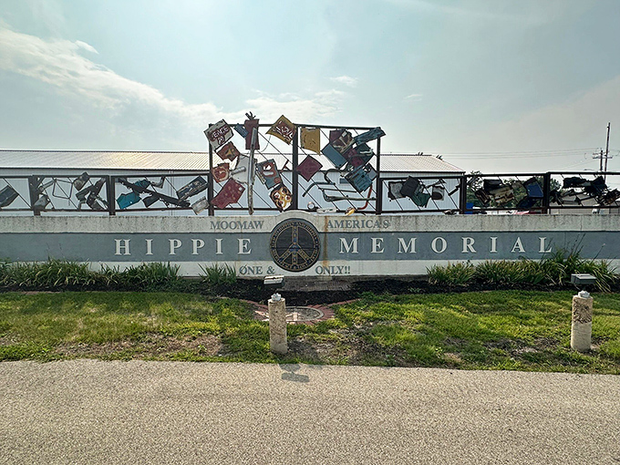 Bob Moomaw's Hippie Memorial stands as America's most unexpected roadside attraction, a 62-foot concrete timeline chronicling counterculture in the heart of traditional America.