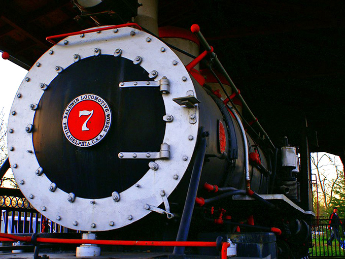Engine No. 7 stands proudly retired, a steel storyteller from when the rhythmic chug of locomotives was Ione's connection to the wider world.