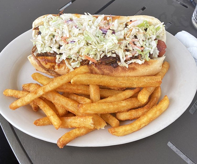 Not to be outdone by their burger brethren, this loaded hot dog proves that Brooks takes all handheld foods seriously.