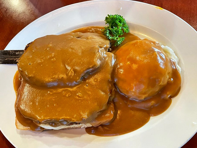 Hot meatloaf smothered in gravy&mdash;the kind of comfort food that makes you want to call your mother and apologize for everything you've ever done.