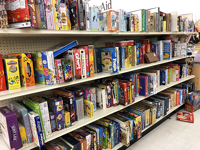 Board game paradise! Before there were apps, there were actual boards, dice, and tiny plastic hotels on Boardwalk and Park Place.