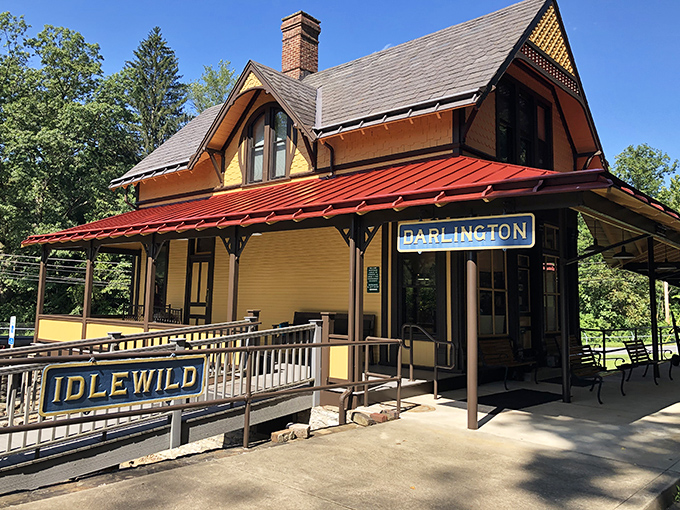 The Idlewild & SoakZone's Darlington Station preserves railroad heritage with Victorian charm, proving some waiting rooms were actually designed to be enjoyed.