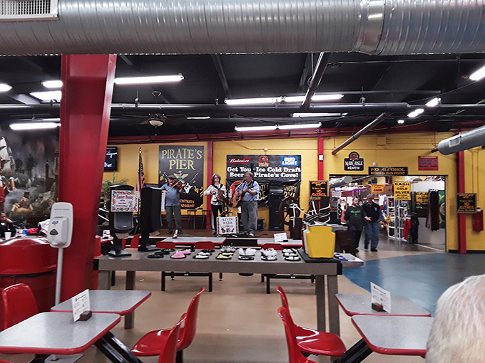 The food court doubles as an impromptu concert venue, where local musicians serenade shoppers taking a break from treasure hunting.