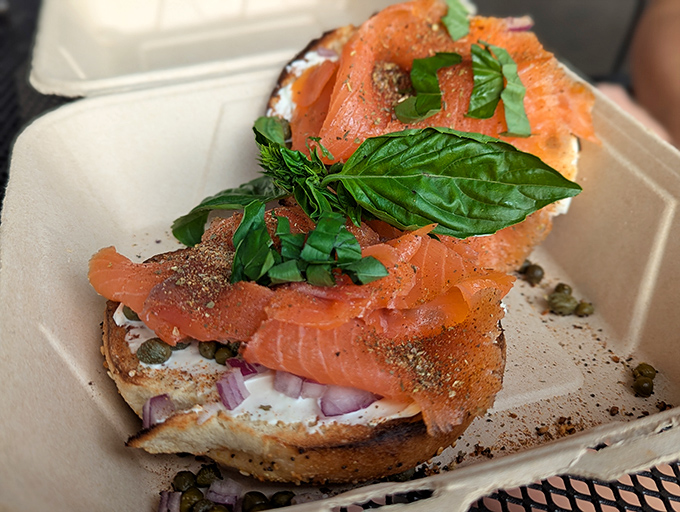 Lox on a bagel: the breakfast of champions who understand that mornings deserve more than cereal from a box.