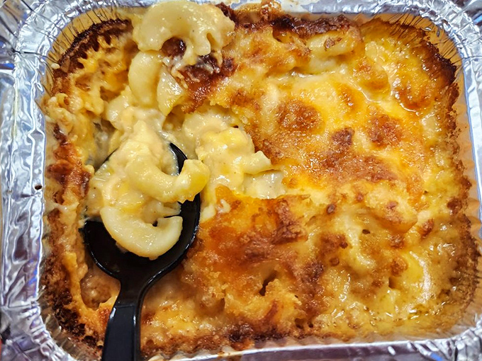 Mac and cheese that doesn't just hug your soul—it gives it a full-on bear embrace with that perfectly browned cheese crust.