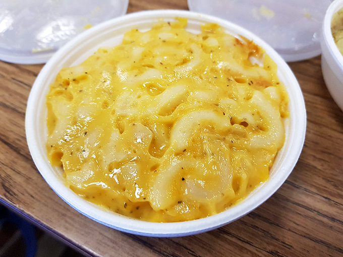 Mac and cheese that doesn't try to be fancy with truffle oil or breadcrumbs&mdash;just honest, creamy comfort that knows its supporting role.