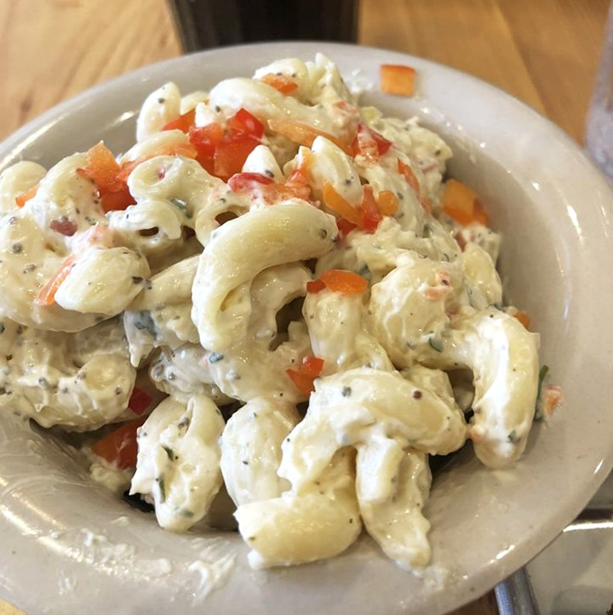 This macaroni salad isn't just a side dish&mdash;it's a supporting actor that steals every scene. The little pops of red pepper add perfect flavor punctuation.