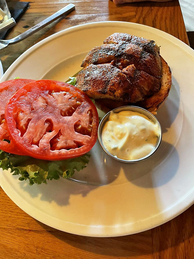 A sandwich that would make Neptune himself put down his trident. That blackened crust holds secrets only your taste buds can decode.