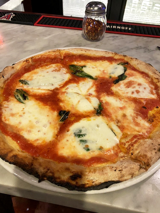 Behold the Margherita &ndash; pizza in its purest form. San Marzano tomatoes and pools of melted mozzarella on a leopard-spotted crust.