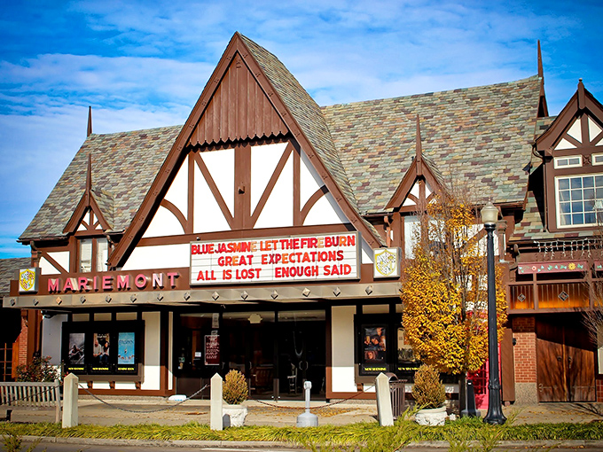 The Mariemont Theatre's Tudor facade and vintage marquee promise movie magic with a side of architectural eye candy.