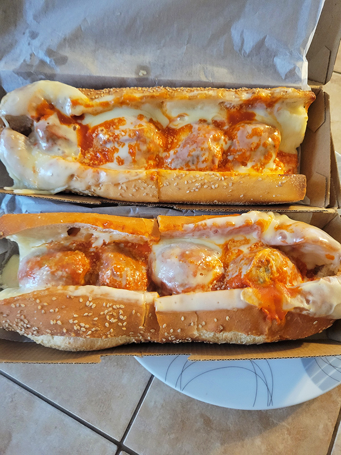 Meatball sandwich artistry at its finest. That sauce-to-cheese ratio would make an Italian grandmother nod in approval.