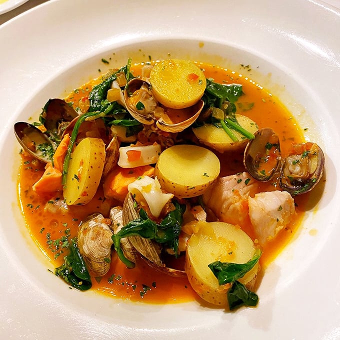 Mediterranean Fish Stew that would make Neptune himself request seconds &ndash; a brothy treasure chest of seafood and potatoes.