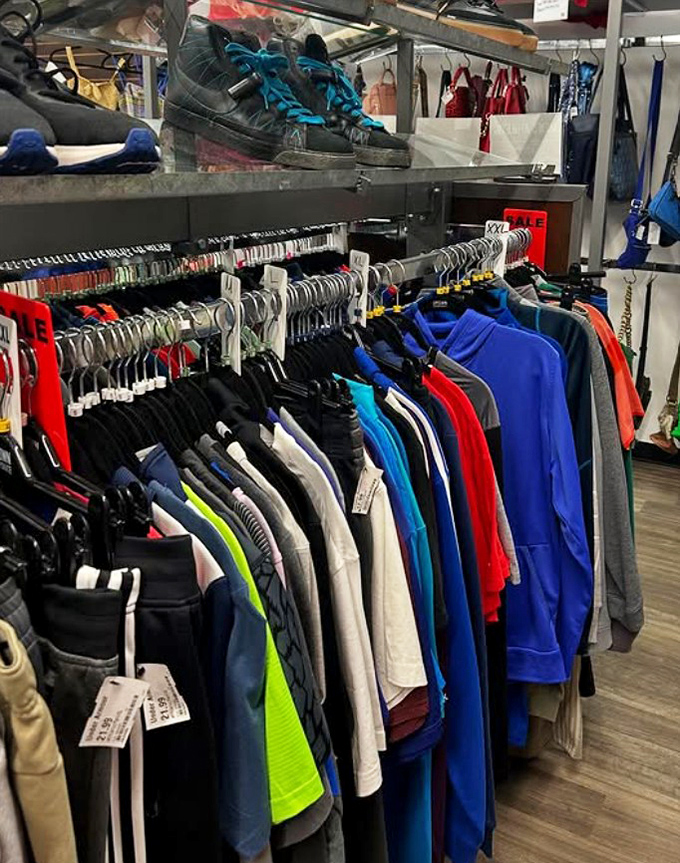 The men's section rivals department stores in variety but beats them handily in the price department.