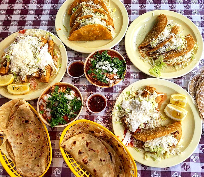 The spread that launches a thousand food dreams. Notice how nobody's on their phone? That's the power of truly great Mexican food.