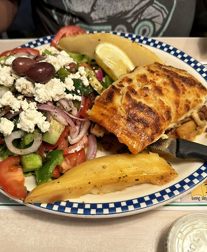 A Greek salad and sandwich combo that proves some of the best relationships are between feta cheese and perfectly grilled bread.