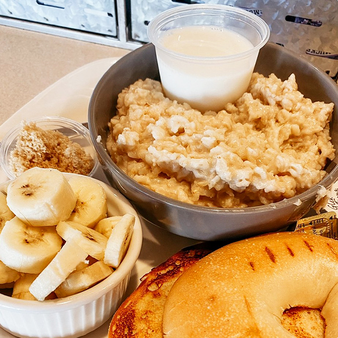 A breakfast that says "I'm being healthy" while still delivering comfort&mdash;oatmeal with all the fixings and fresh fruit companions.