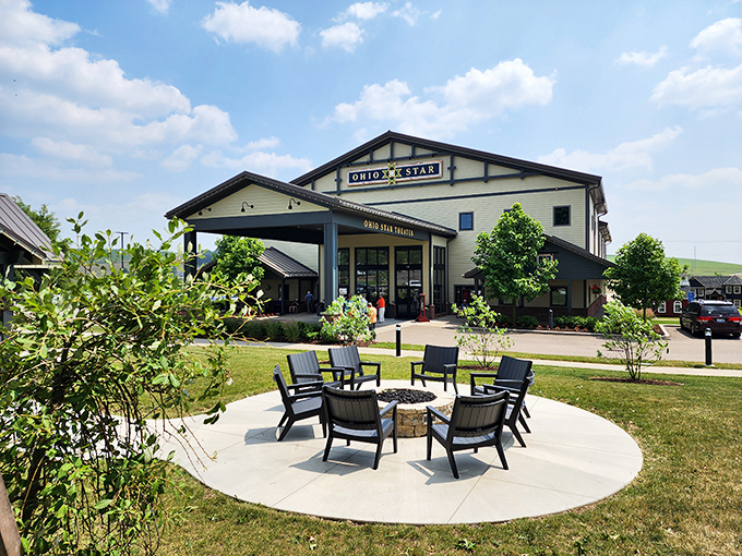 The Ohio Star Theater stands ready for showtime. Modern amenities meet countryside charm in this entertainment venue where comfort takes center stage.