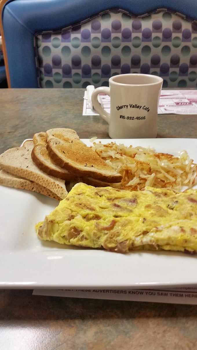 This isn't just an omelet; it's a morning masterpiece with perfectly toasted bread and hash browns that achieve the golden-brown perfection we all attempt at home.