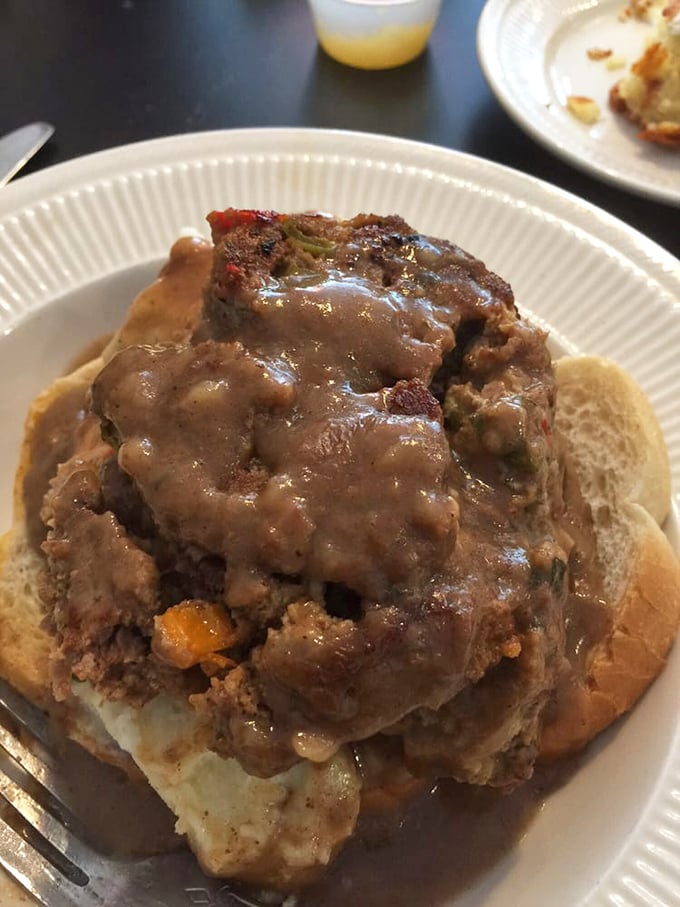 The open-faced meatloaf sandwich&mdash;comfort food without pretense. This isn't food that photographs well for Instagram; it's food that photographs well in your memory.