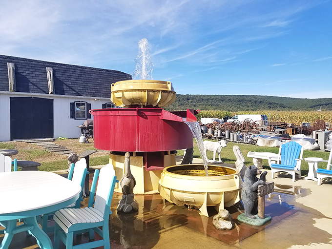 Who needs a boring backyard when you could have this whimsical fountain setup? Outdoor decor that makes garden gnomes look positively understated.