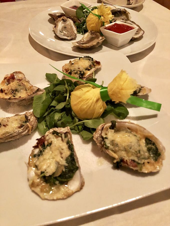 Fresh oysters served two ways—some au naturel, others baked with savory toppings—proving that Virginia's coastal bounty deserves the spotlight too.