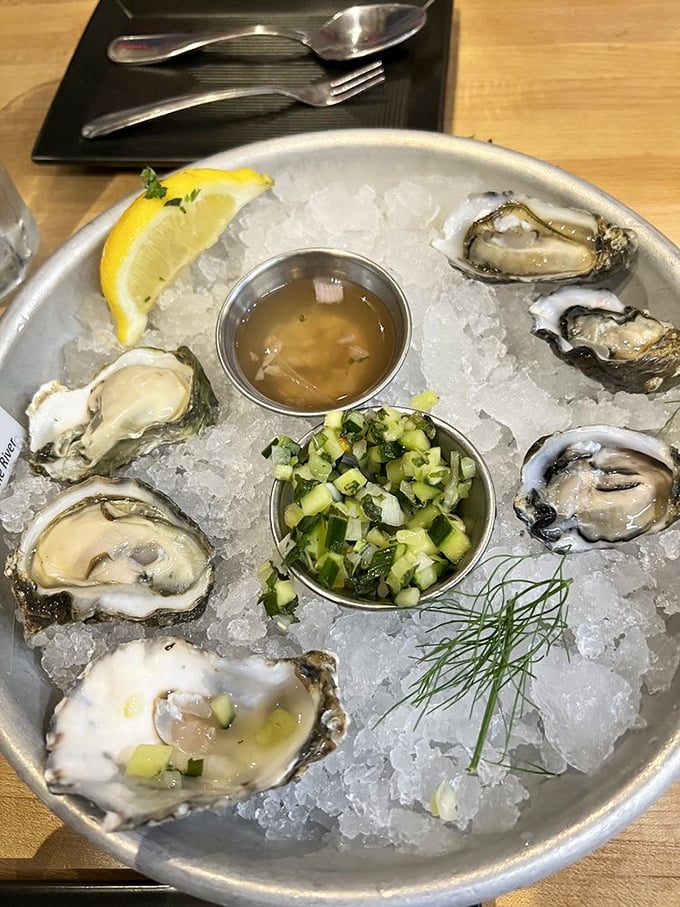 Oysters on ice&mdash;nature's perfect appetizer. These briny jewels with their cucumber mignonette are like tasting the ocean's essence, minus the sand in your swimsuit.