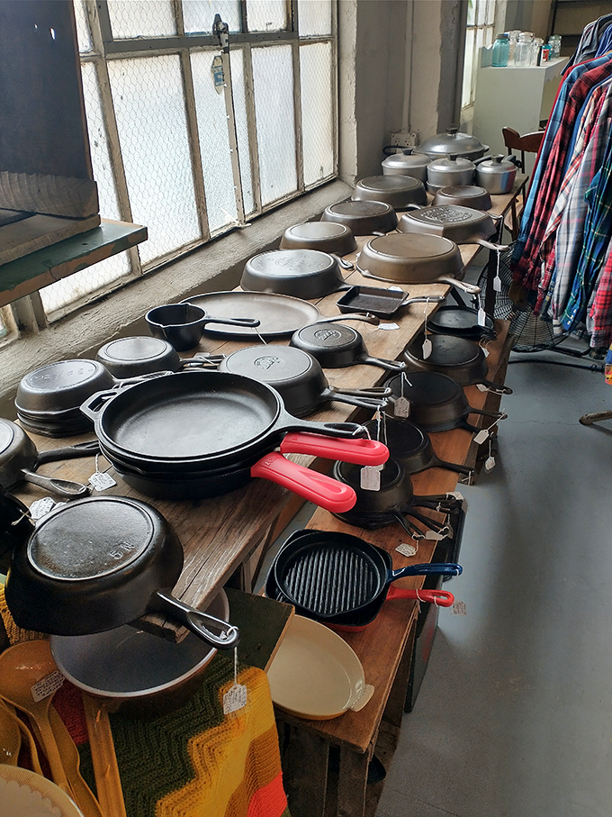 Cast iron paradise! These seasoned beauties have cooked thousands of meals and still have stories to simmer. Julia Child would approve.