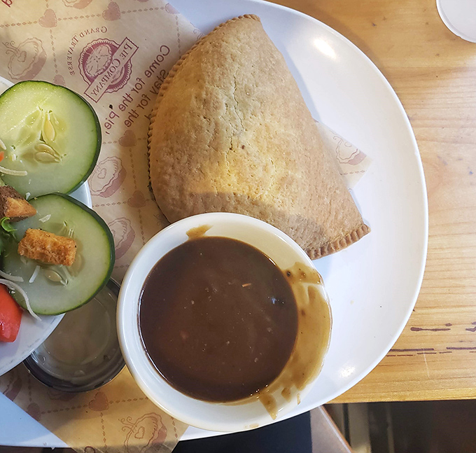 A pasty and soup combo that would make any Upper Peninsula native nod in approval—comfort food that warms from the inside out.