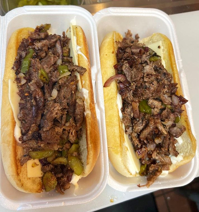 Philly meets Tulare in these hearty cheesesteak sandwiches, where tender meat mingles with peppers and onions in delicious harmony.