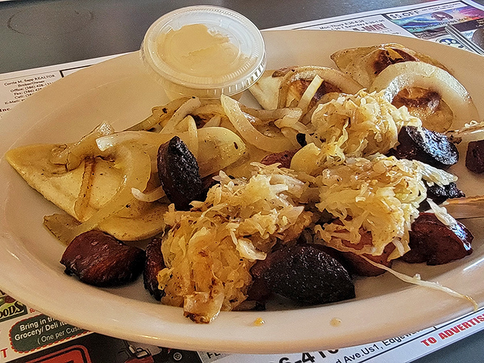 A plate that doesn't know whether it's breakfast or dinner, and frankly, doesn't care. Those caramelized onions and potatoes have stories to tell about flavor that transcends mealtime labels.