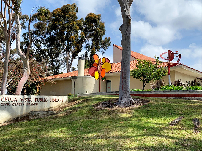 Mid-century charm meets modern service at Chula Vista's Public Library, where the butterfly sculpture outside hints at the transformations happening within.